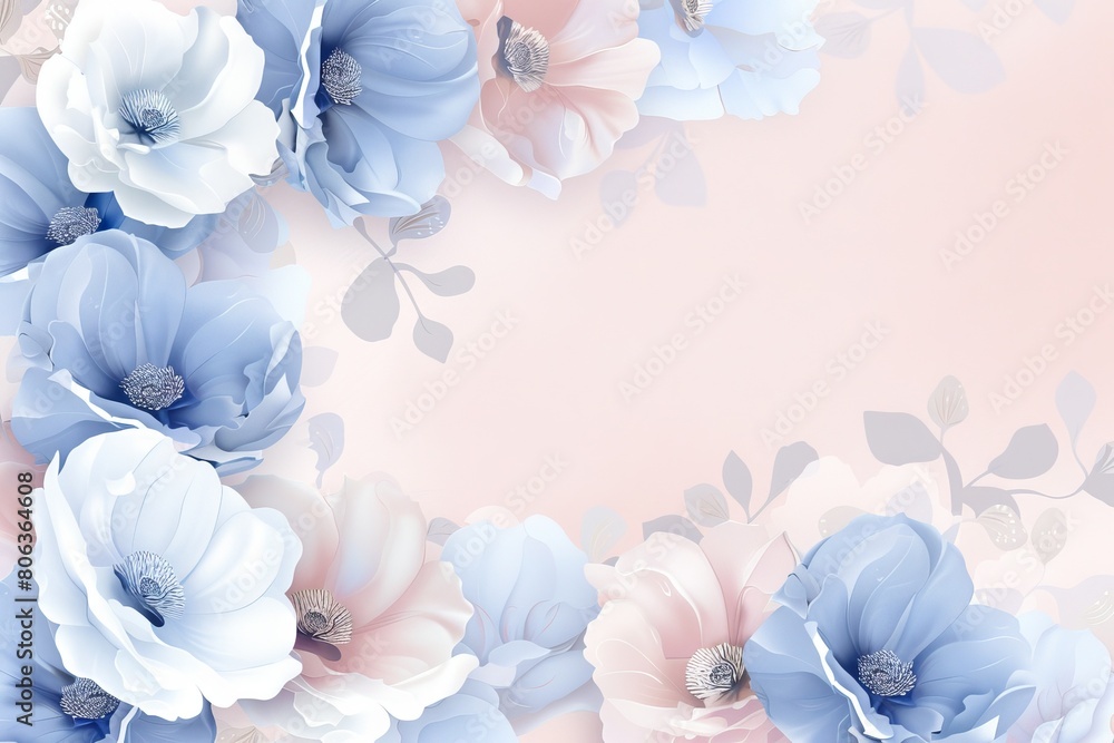 Folio size template with beautiful blue, pink and white flowers in ...