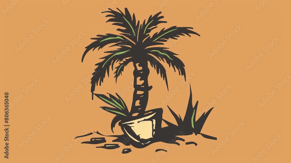 Burrito restaurant style logo mayan palm tree in a single-stroke style ...