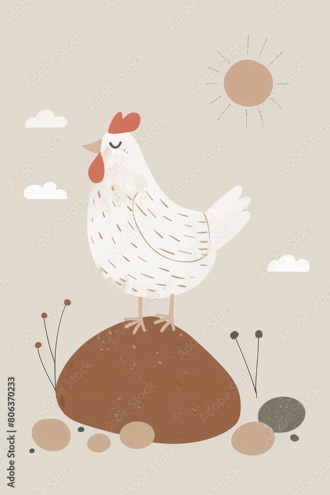 Cute boho nursery print of a chicken, simple shape, perfect for ...