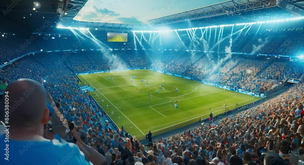 Soccer Football Championship Stadium with Crowd of Fans: Blue Team ...