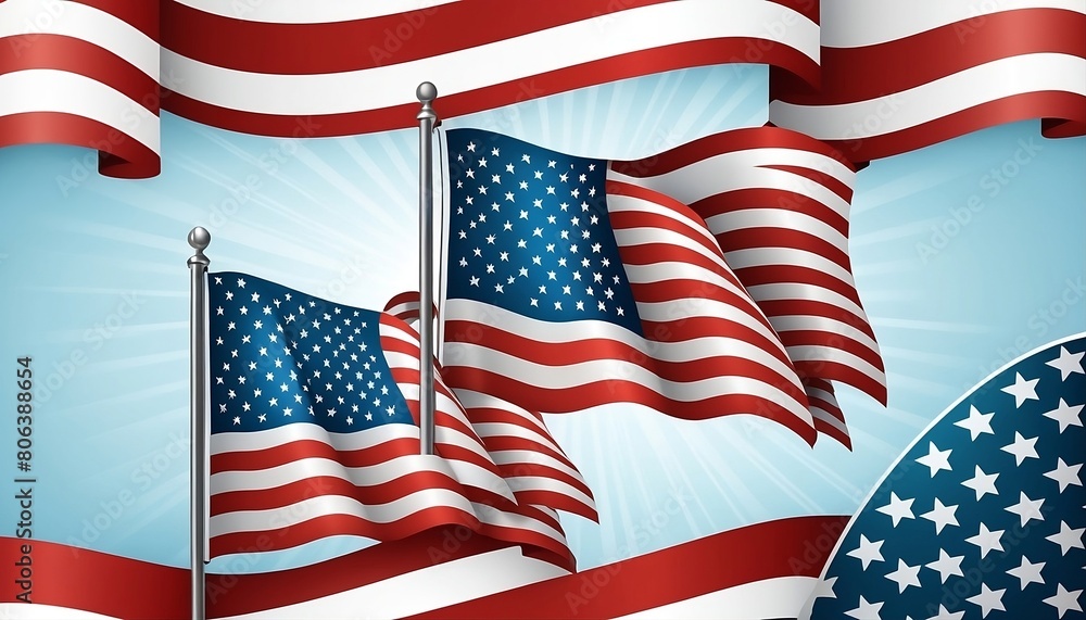 Memorial day Illustration, Patriotic American background with flags ...