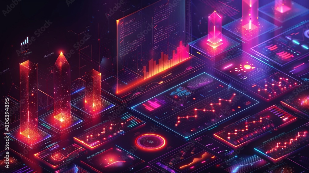 An infographic element with isometric data analysis, with a 3D graphic ...