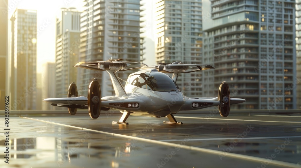A generic white electric powered Vertical Take Off and Landing eVTOL ...