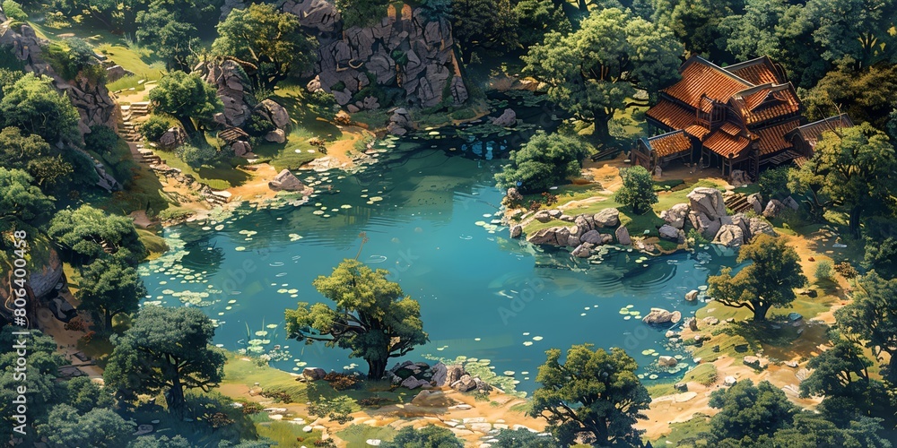 Fantasy map for a game with land and water Stock Illustration | Adobe Stock