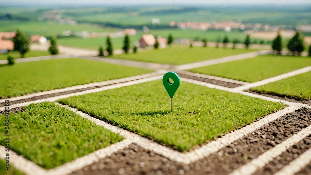 Land plot in aerial view. Identify registration symbol of vacant area ...