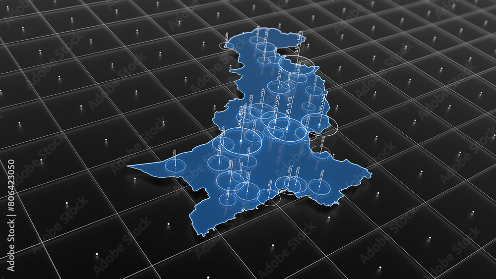 Pakistan blue map big data visualization. Futuristic infographic map ...