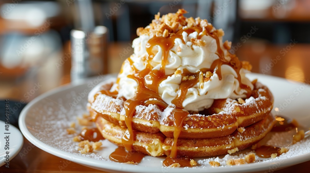 Croffle with different sweet topping caramel . Generative Ai Stock ...