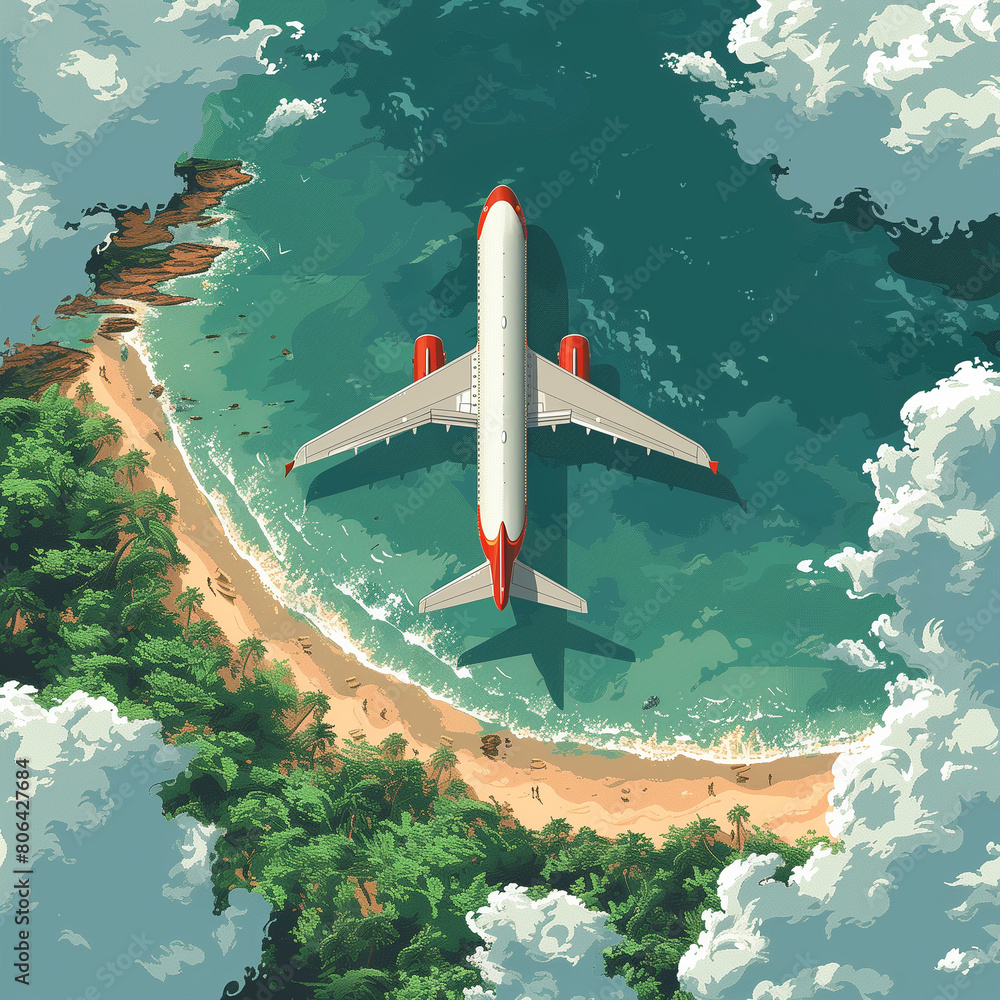 Flying airplane top view background. Plane flying under beautiful ...