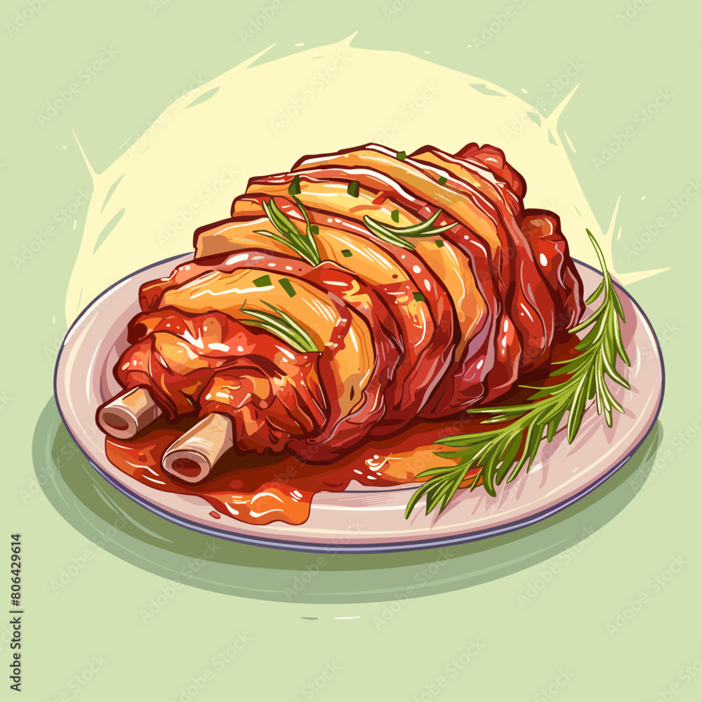 A drawing of a rack of ribs with a pink background. The ribs are shown ...
