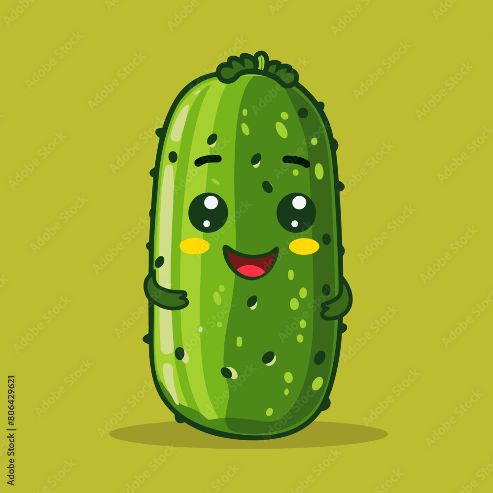A cartoon cucumber with a big smile on its face. The cucumber is green ...