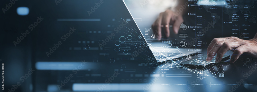 Data Science and engineering, digital technology, futuristic tech background. Software engineer ...