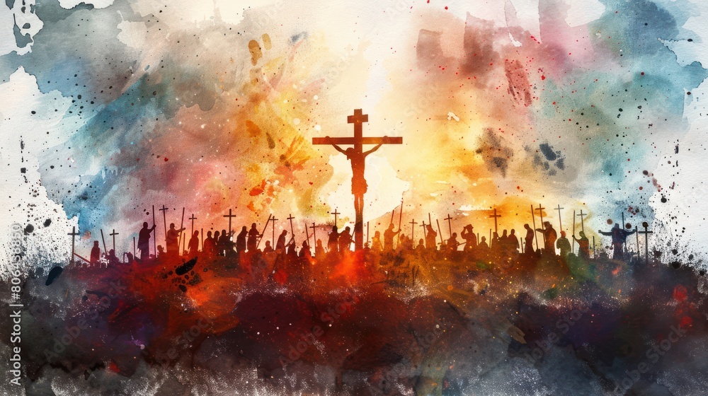 Crucifixion of Jesus: A Digital Watercolor Depiction of His Death on ...