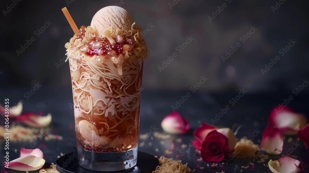 Refreshing Falooda Ice Cream Sundae with Vermicelli and Rose Syrup in a ...