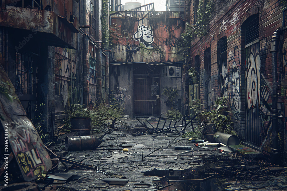 ภาพประกอบสต็อก Merge street art defiance with post-apocalyptic despair ...