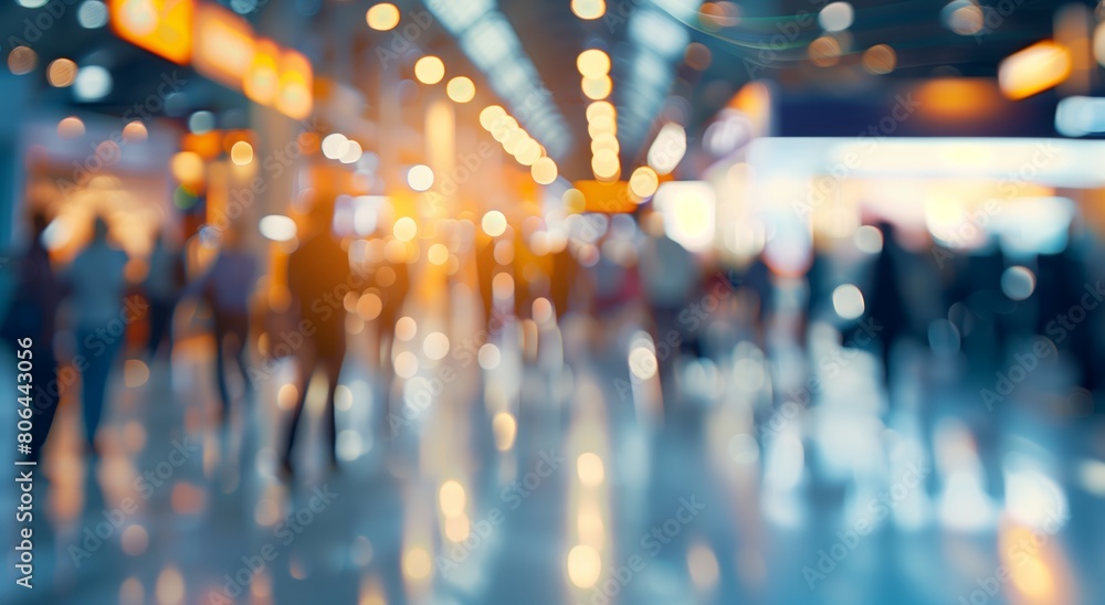 Exhibition expo event trade fair hall with busy bustling people walking ...