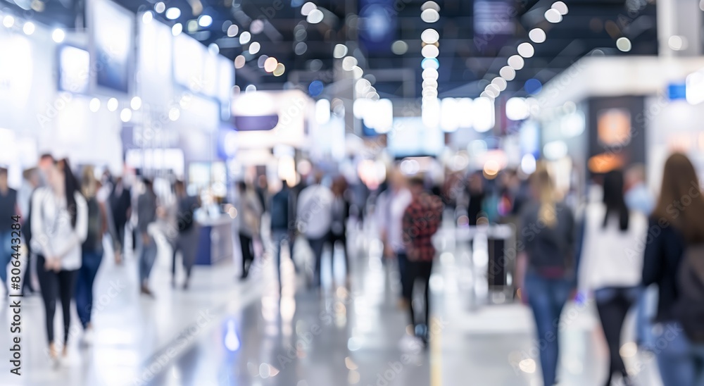 Exhibition expo event trade fair hall with busy bustling people walking ...
