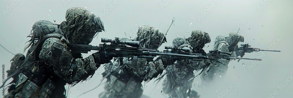 An assortment of fictional snipers portrayed in dynamic stances ...