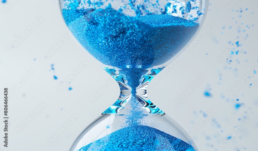 White background, blue beautiful shining hourglass of peace, copy space ...