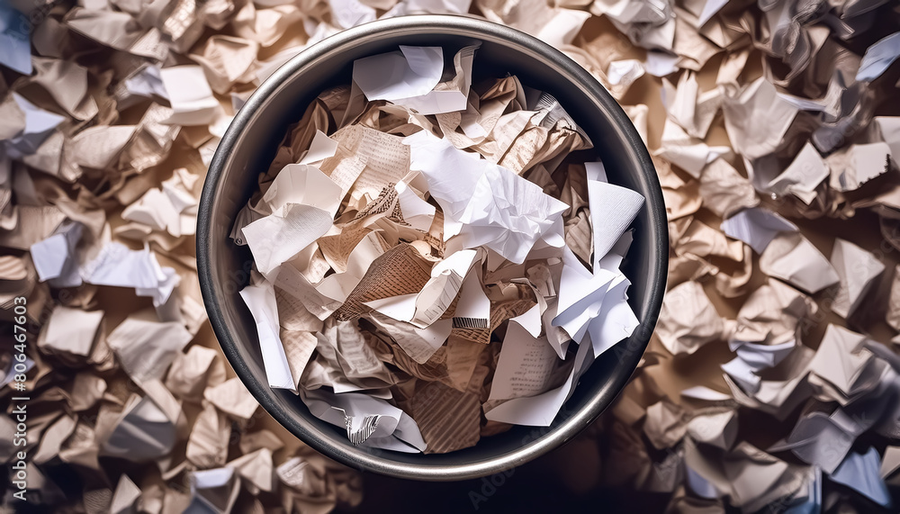 Garbage, paper waste, trash, overflowing, large quantity, documents ...