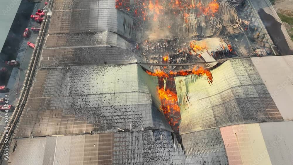 The industrial sector ablaze, a grim spectacle unfolds. Fire devours ...