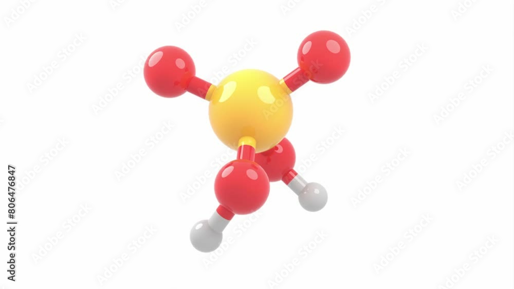 sulfuric acid molecule structure 3d rotation animated loop. Can be used ...