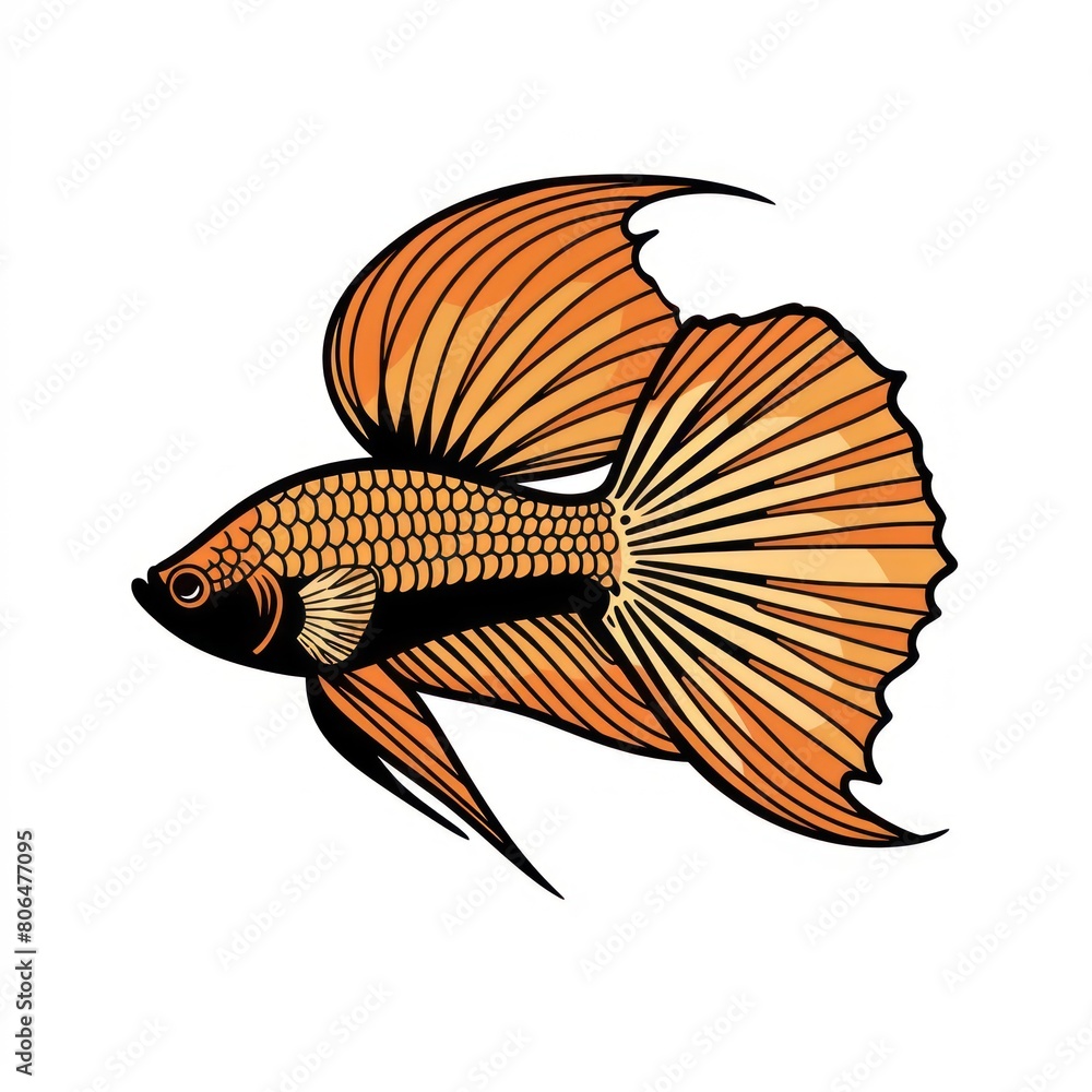 betta fish cartoon flat illustration minimal line art Stock ...