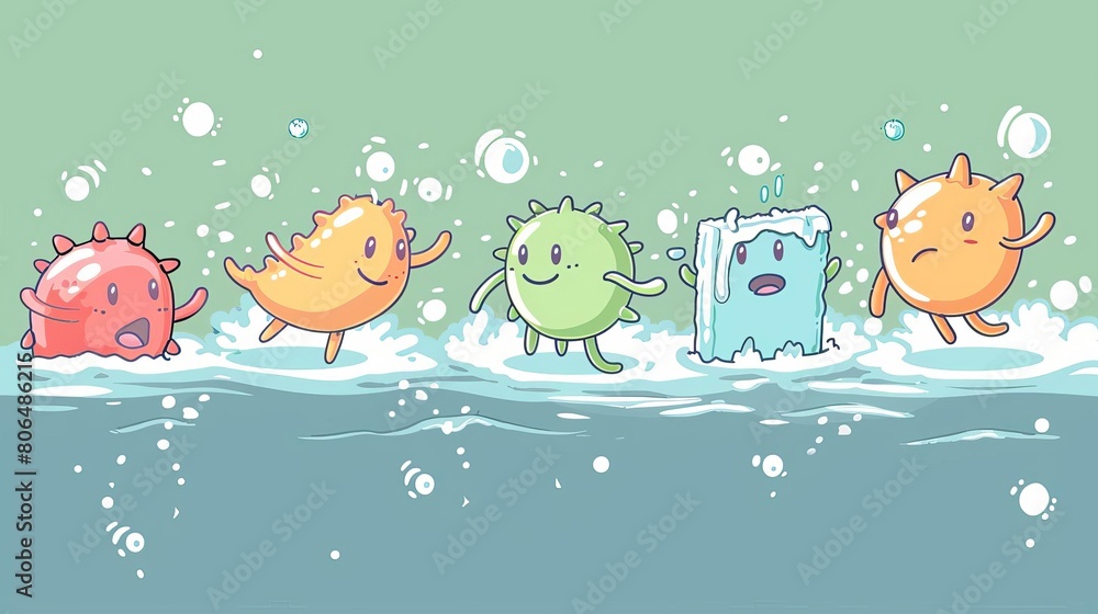 Cartoon germs running away from soap and water, Adding a lighthearted ...