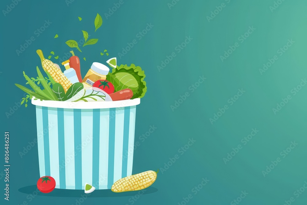 Discarding expired or spoiled food in a trash bin, Illustrating the ...