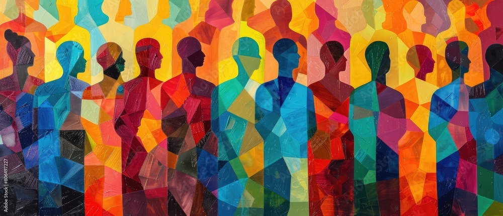 People of different colors and shapes stand together in unity, showing ...