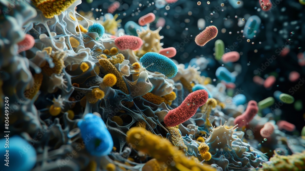 Microscopic view of diverse microorganisms in soil, depicting the ...