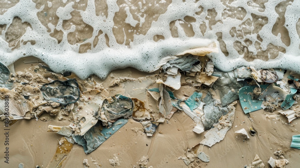 Environmental distress portrayed through weathered, mismatched plastic ...