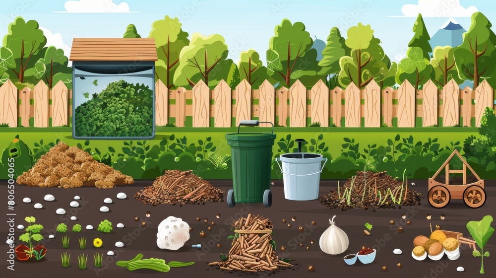 Educational setup of different stages of compost from raw materials to ...