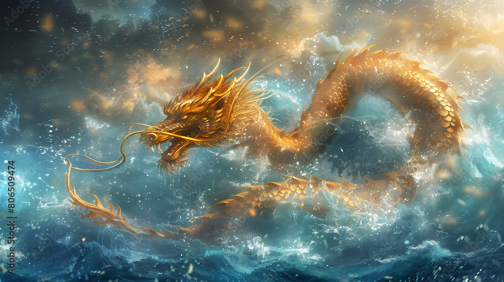 A colorful Chinese brush painting of a highly detailed colorful Chinese ...