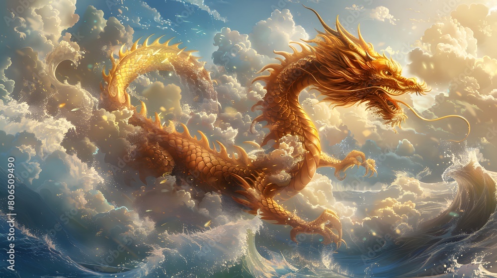 A colorful Chinese brush painting of a highly detailed colorful Chinese ...