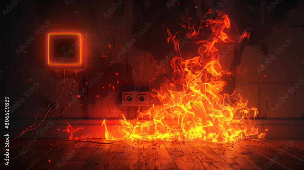 Intense electrical fire igniting from a socket in a wooden home ...
