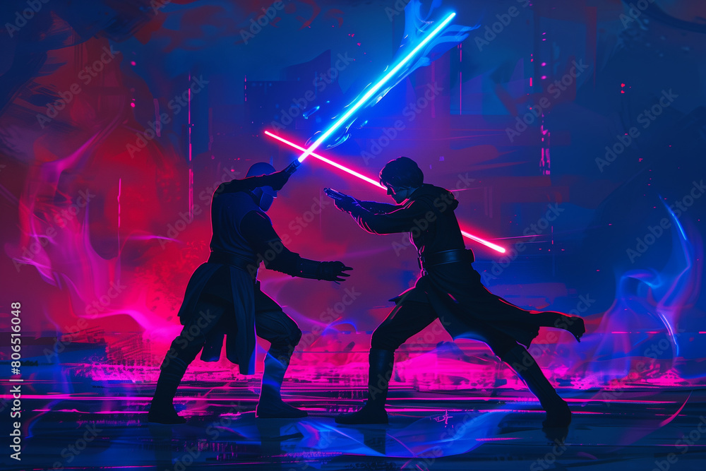 2 men fighting with lightsabers,digital painting Stock Illustration ...
