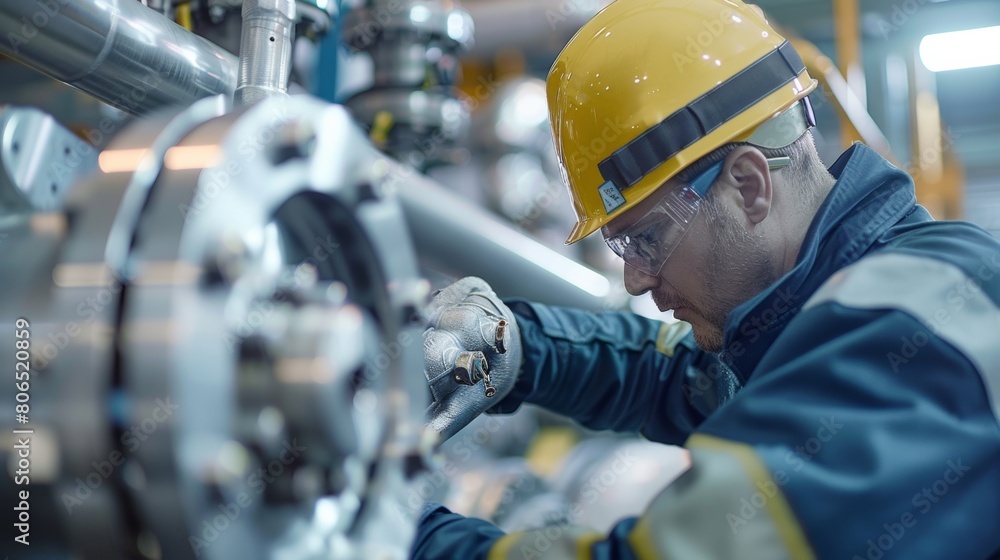 Close-up of a mechanical engineer performing non-destructive testing on ...