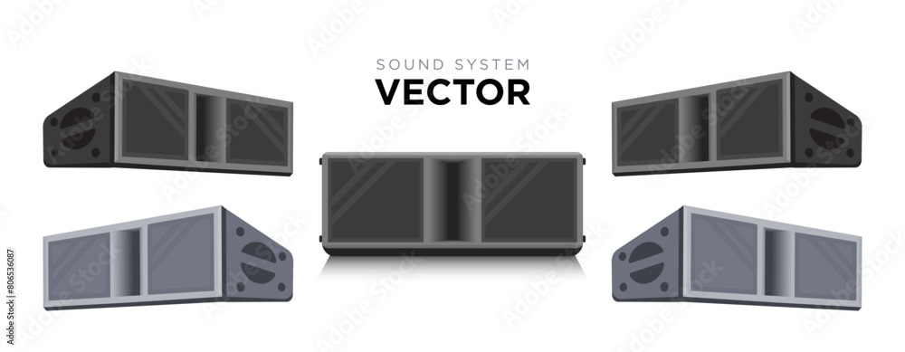 Sound system vector set. PA audio system, line array speakers ...