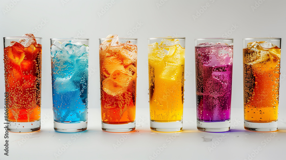 Colorful ice cubes in glass, soft drink, soda, party , background and ...