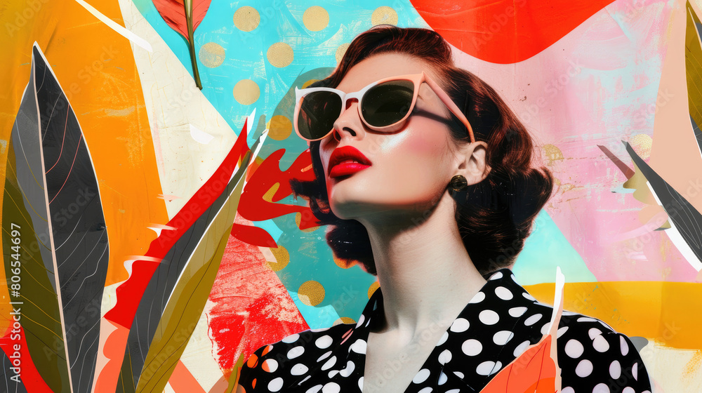 High resolution collage style, pastel colours and bright, mixed media ...