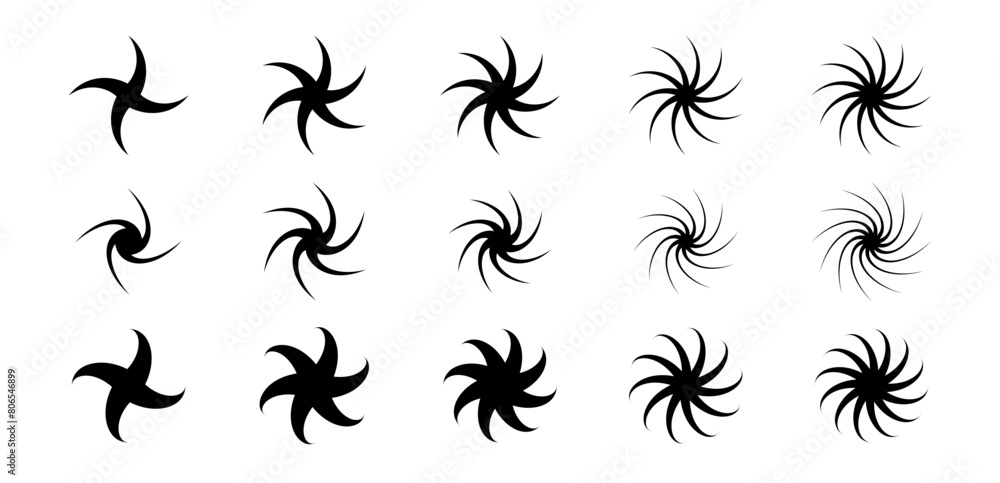 Set of different twist and swirl symbols. Black twirl and rotating ...
