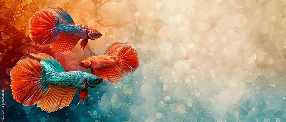 Digital illustration of a school of betta fish showing vibrant colors ...