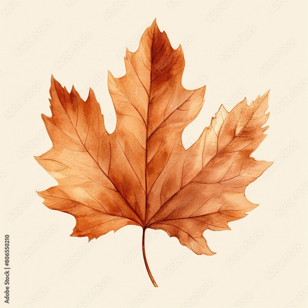 Maple leaf is shown in a painting, with the veins and edges of the leaf ...