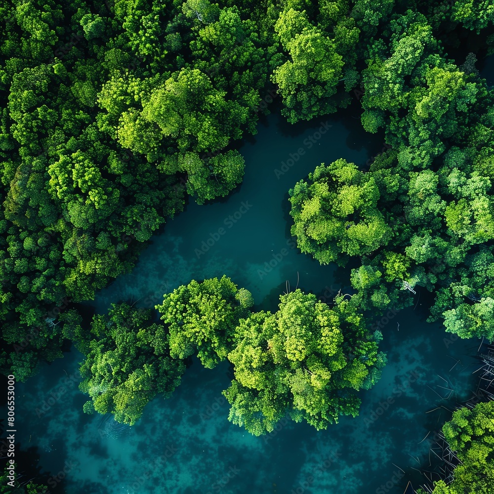 Aerial top view of mangrove forest Drone view of dense green mangrove ...