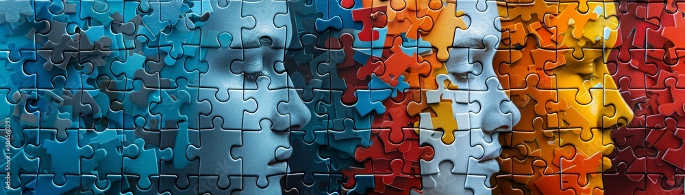 Puzzle Pieces Forming a Demographic Face Illustrate a puzzle where the ...