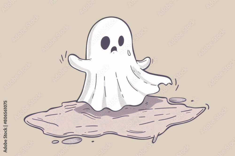 Cartoon cute doodles of a tiny ghost struggling to scare anyone, but ...