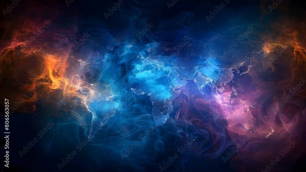Ilustrace „Abstract world map symbolizing environmental destruction due ...