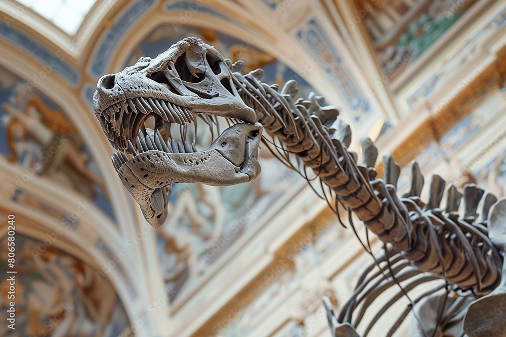 A close-up photograph of the Diplodocus head and neck skeleton, viewed ...