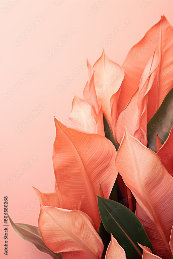 Collection of tropical leaves,foliage plant in peach puzz color with ...