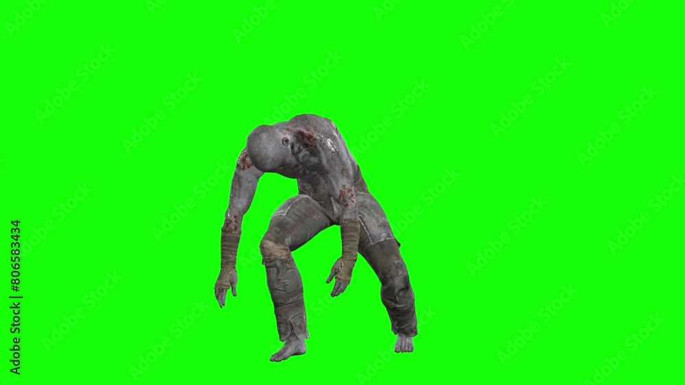 3D male zombie standing idle on green screen seamless loop 3D animation ...